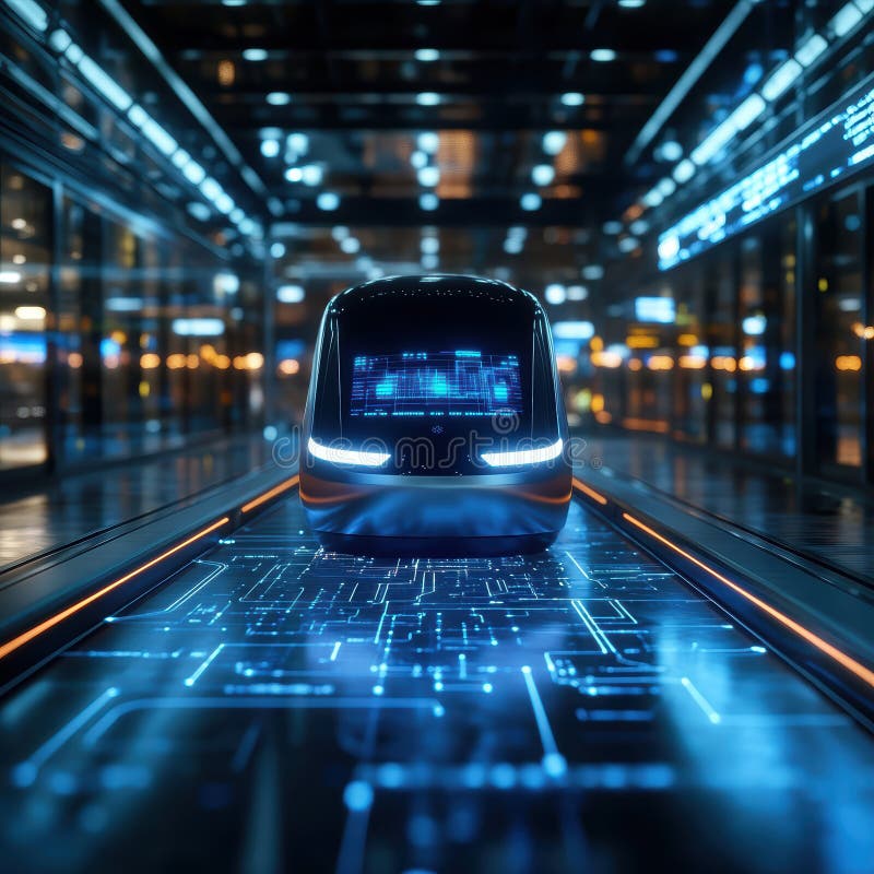 Futuristic Robot on Lighted Path in High-Tech Environment Stock ...