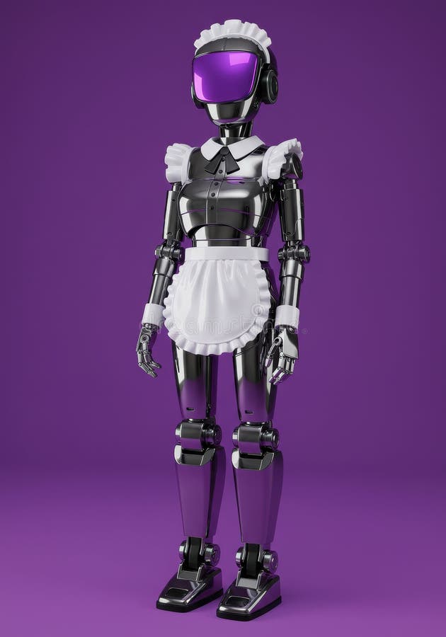 Futuristic Robot Maid Retro Uniform Purple Background Stock Photos ...