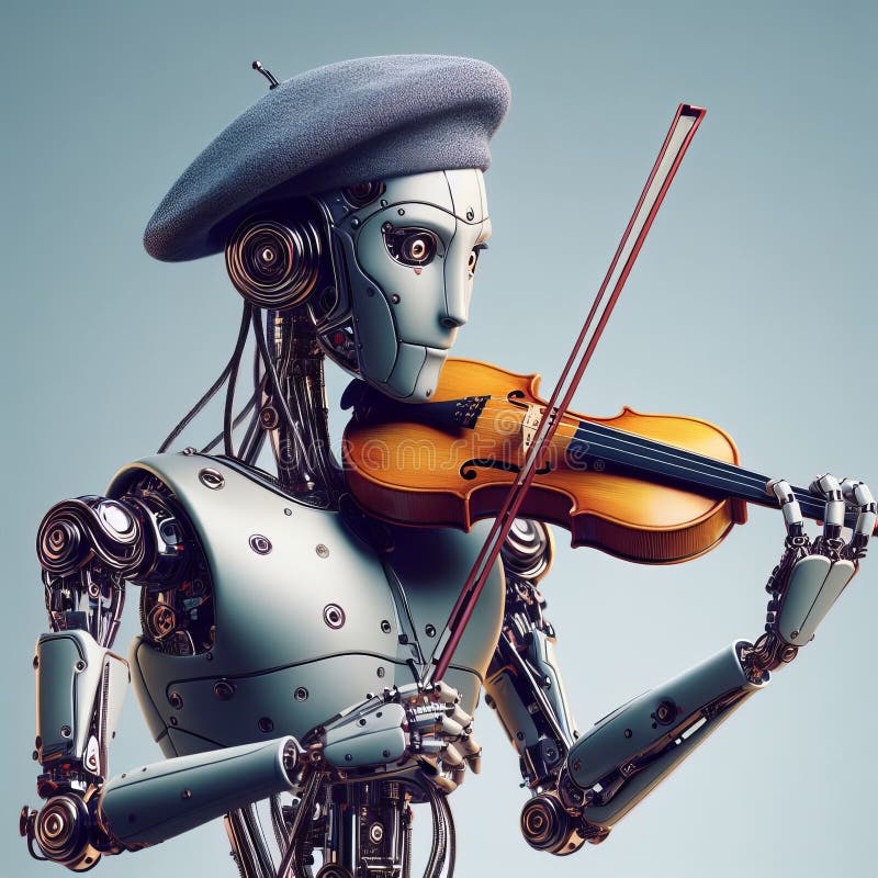 Futuristic Robot Man or Detailed Android Cyborg Playing Music and ...