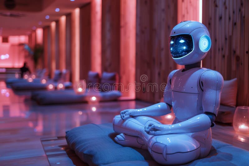 Futuristic Robot in Meditation Pose within a Serene Spa Ambiance with ...