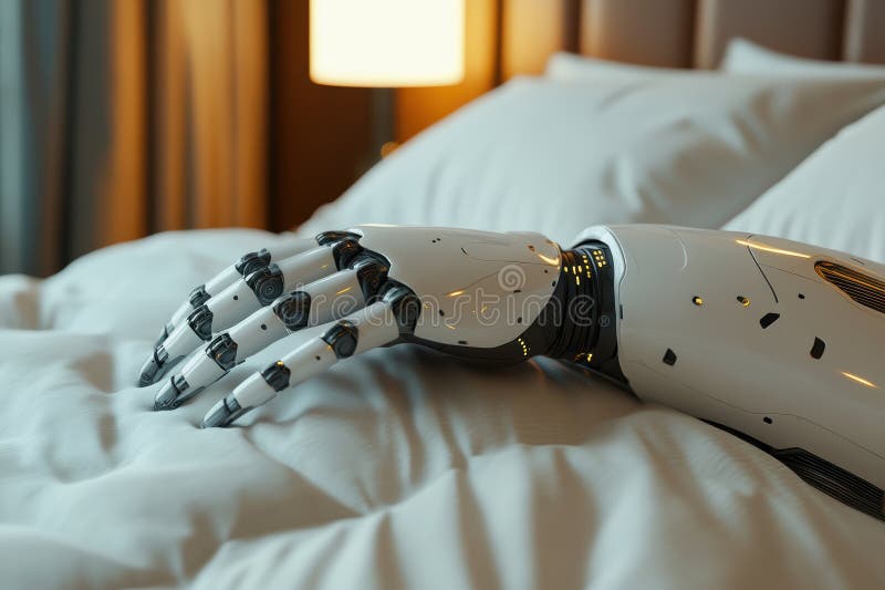 Futuristic Robot Meticulously Making Bed with Precision in Modern ...