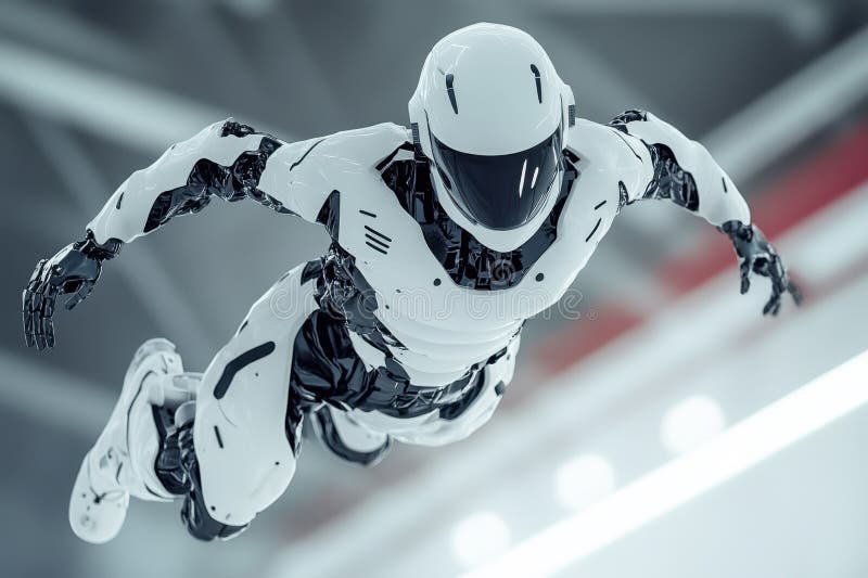 Futuristic Robot in Mid-air Performing an Acrobatic Maneuver in a High ...