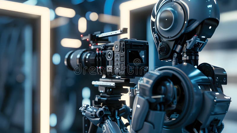 Futuristic Robot Operating High-Tech Camera in Studio Stock Image ...