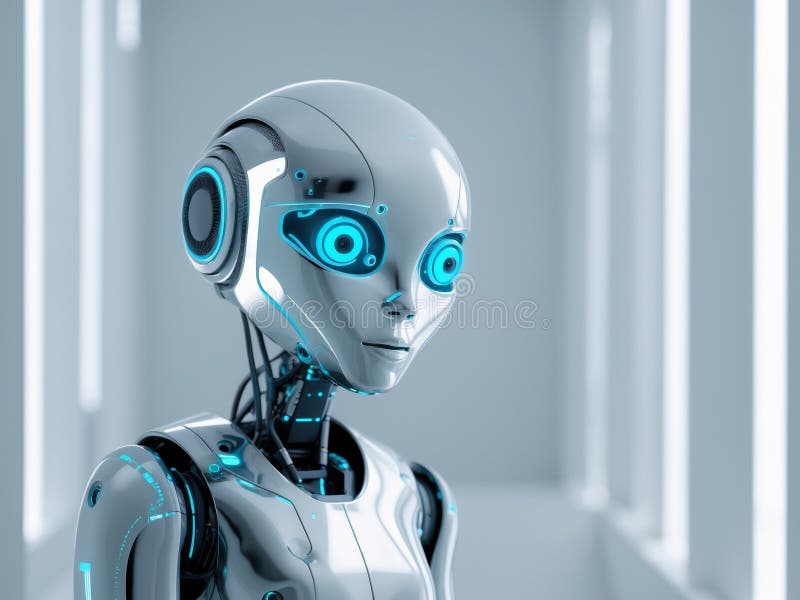 Futuristic Robot Peeking Around a Corner Stock Photo - Image of peeking ...