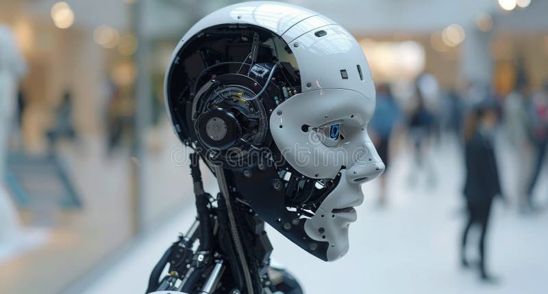 Futuristic Robot Performing on Stage with Microphone Under Red Lights ...