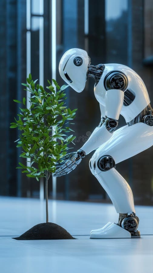Futuristic Robot Planting a Small Tree in an Urban Setting for ...