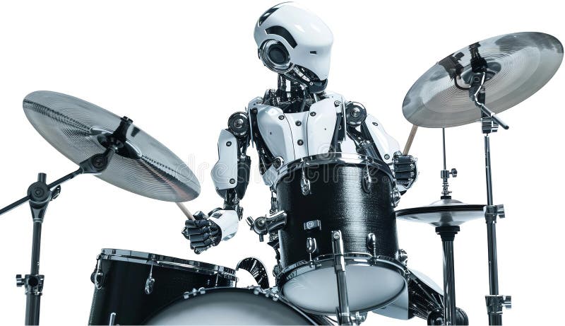 Futuristic Robot Playing Drum Set - High-Tech Music Concept Stock Photo ...