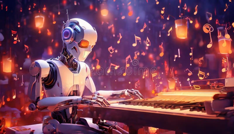 Futuristic Robot Playing Piano in a Digital Art Concept Stock Photo ...