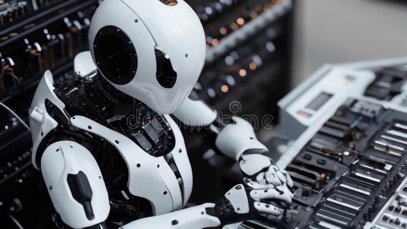 Futuristic Robot Playing Synthesizer in a High-tech Studio Stock Video ...