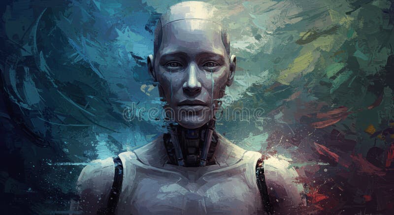 Futuristic Robot Portrait Abstract Background Vibrant Colors Stock ...