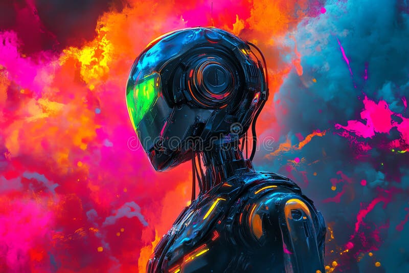 Futuristic Robot Portrait with Vibrant Colors, Showcasing Advanced ...