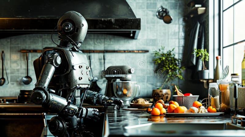 Cyborg Chef Cooking in Kitchen Stock Photo - Image of humanoid, robotic ...