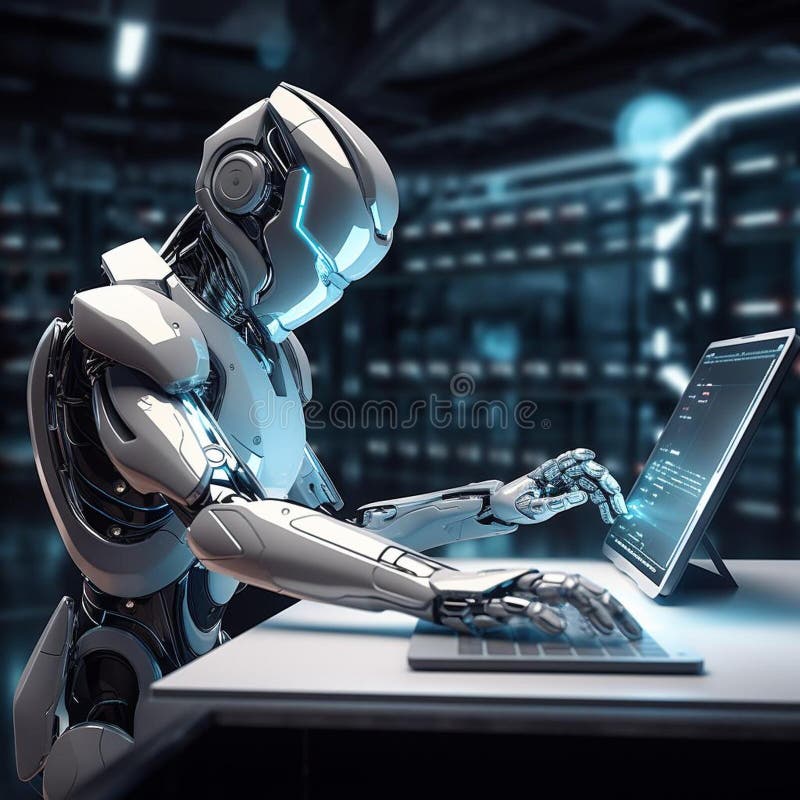 Futuristic Robot Programming on a Computer in a High-Tech Lab Stock Photo - Image of future ...