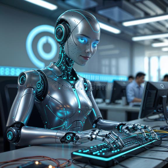 Futuristic Robot Programming in High-Tech Office, AI in Software Development and Cybersecurity ...
