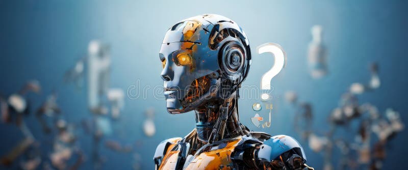 Futuristic Robot with a Questioning Expression in a Digital Space Stock ...