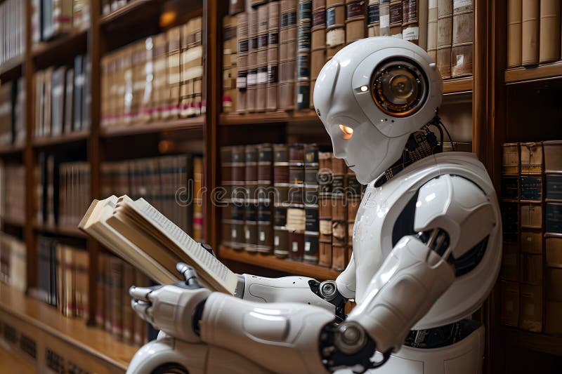 Futuristic Robot Reading in a Library Setting Suggestive of Knowledge ...