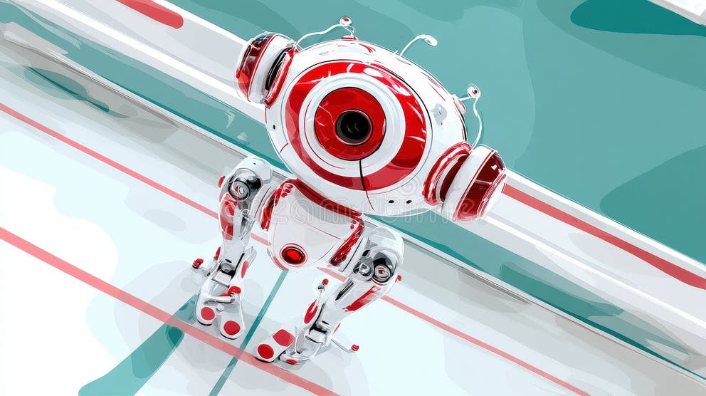Futuristic Robot with Red and White Design in Dynamic Abstract Setting ...