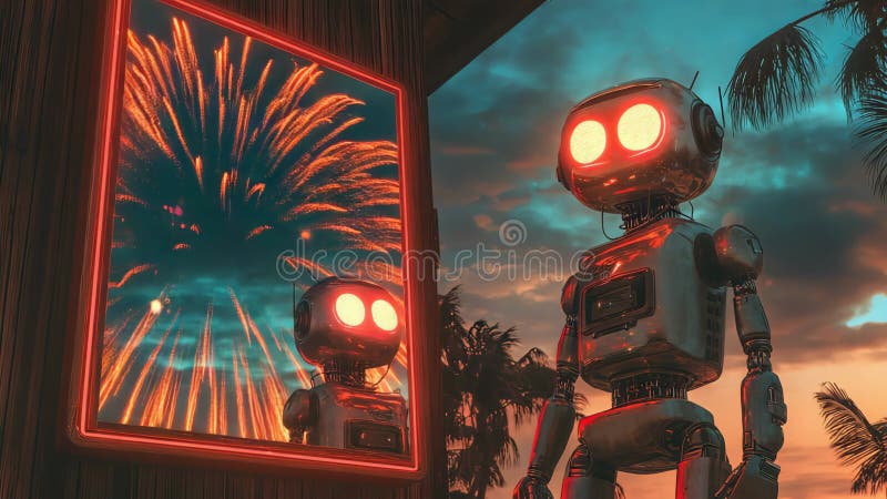 Futuristic Robot Reflection in Mirror Concept Stock Footage - Video of ...