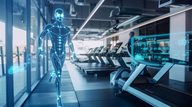 Futuristic Robot Running in a High-Tech Gym Environment Stock Image ...