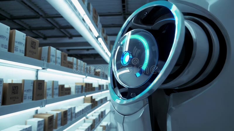 Futuristic Robot Scanning Packages in Warehouse Stock Video - Video of ...