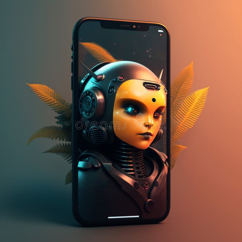 Futuristic Robot in Screen of Smartphone. Concept of Chatbot with ...