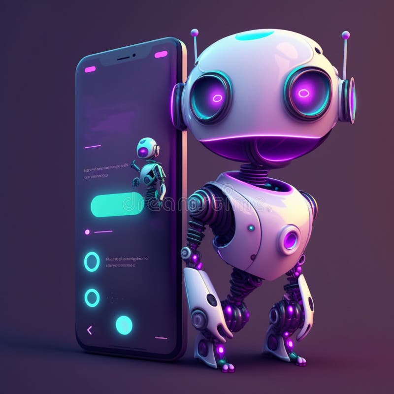 Futuristic Robot in Screen of Smartphone. Concept of Chatbot with ...