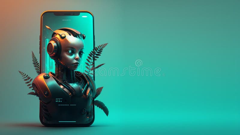 Futuristic Robot in Screen of Smartphone. Concept of Chatbot with ...