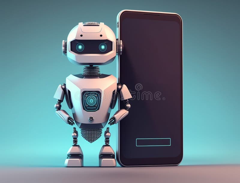 Futuristic Robot beside Screen of Smartphone. Concept of Chatbot with ...