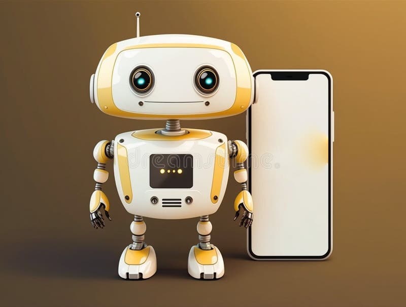 Futuristic Robot beside Screen of Smartphone. Concept of Chatbot with ...