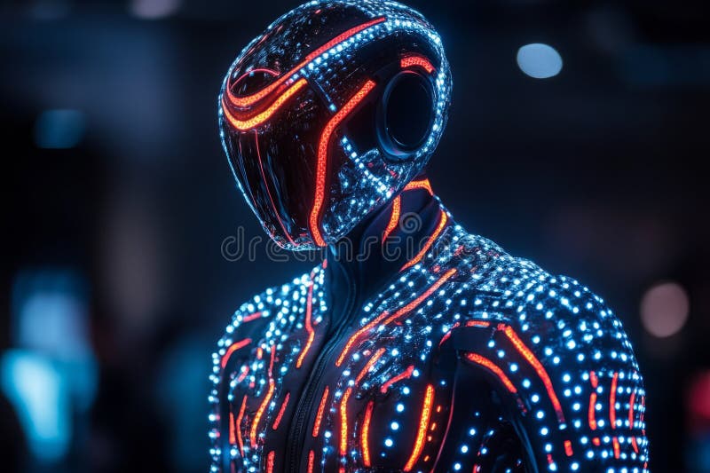 Futuristic Robot Showing Its Glowing Led Suit and Helmet in an Abstract ...