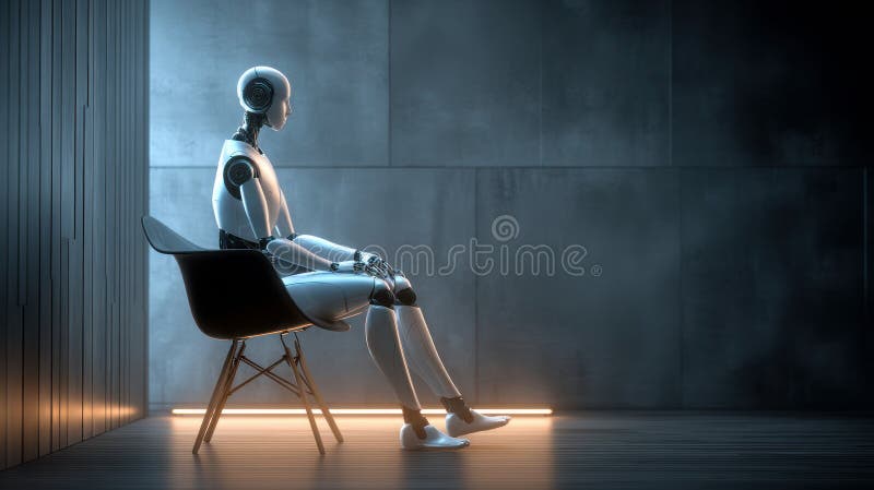 Futuristic Robot Sitting on a Modern Chair, with Sleek Metallic Design ...