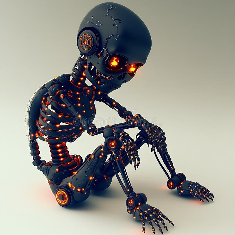 Futuristic Robot Skeleton with Glowing Lights Sitting on White ...