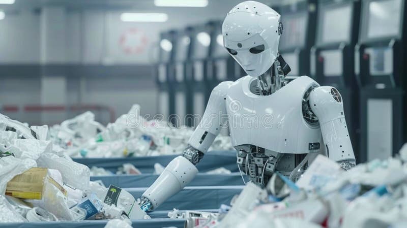 Futuristic Robot Sorting Waste at Recycling Facility Stock Image ...