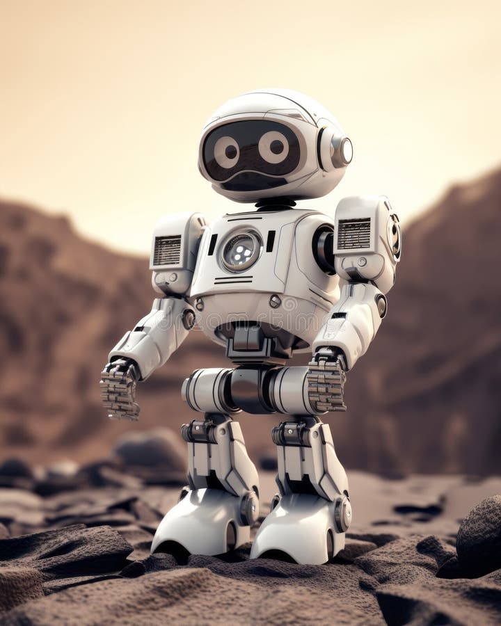 A Futuristic Robot in Space Clothes Standing on the Surface of Mars ...