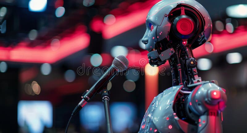 Futuristic Robot Speaking at a Technology Conference Stock Photo ...