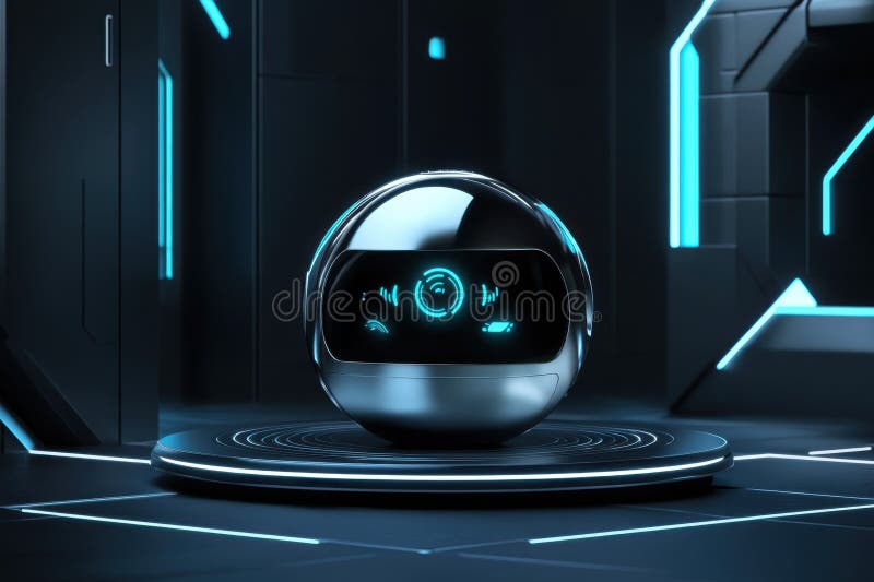 Futuristic Robot Sphere in a High-tech Environment with Glowing Blue ...