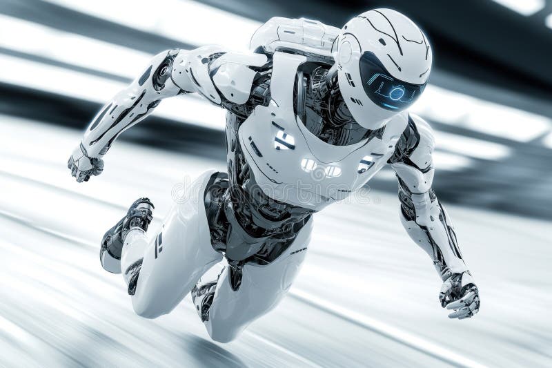 Futuristic Robot Sprinting Forward in a Sleek, High-tech Environment ...