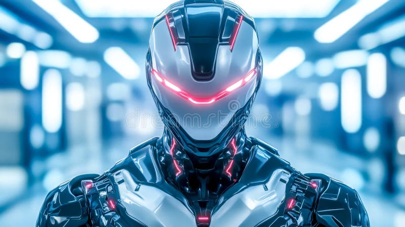 Futuristic Robot Standing in a Corridor with Led Lights Stock ...