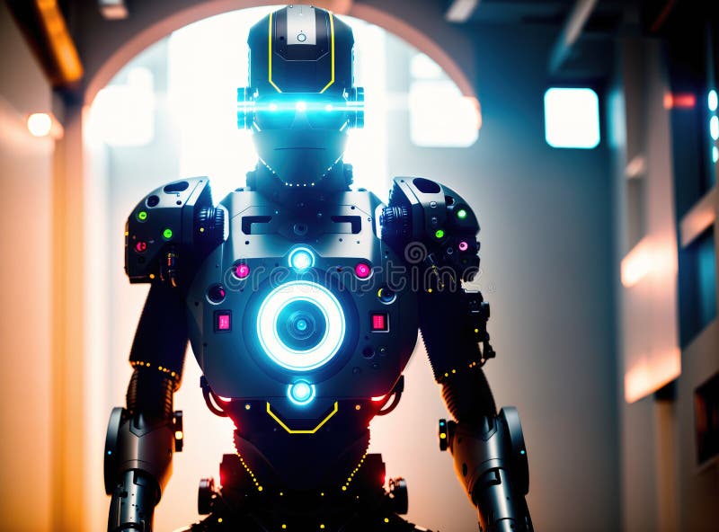 A Futuristic Robot Standing in an Empty Room with a Glowing Light on ...