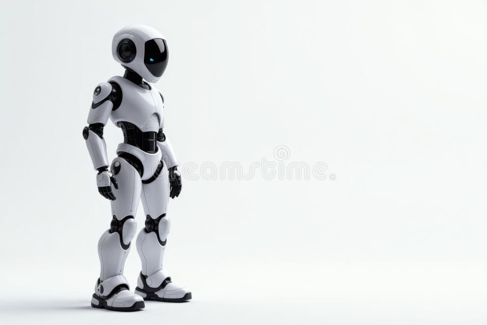 Futuristic Robot Stands Alone on a White Background , Metallic ...