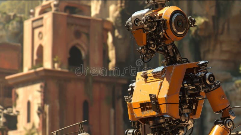 Futuristic Robot in an Ancient Cityscape Setting Stock Photo - Image of ...