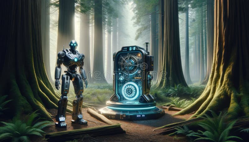 Robot with Time Machine in Forest Stock Illustration - Illustration of ...