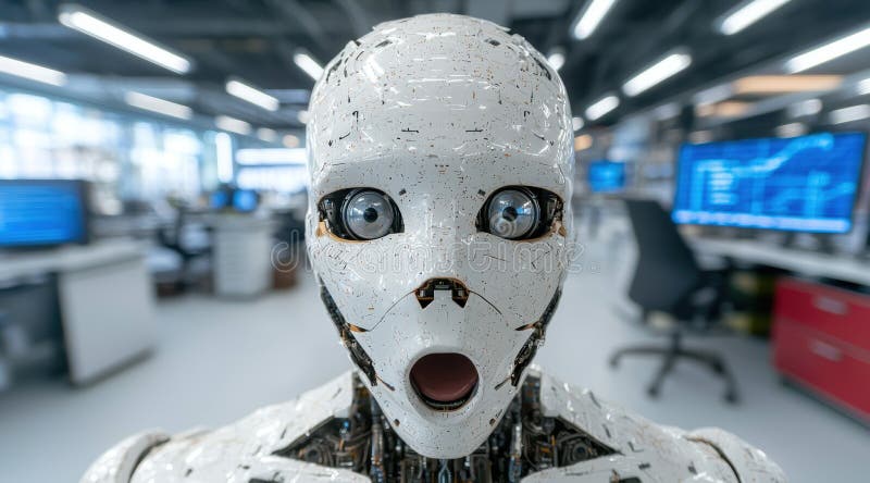 Futuristic Robot with a Surprised Expression Stock Illustration ...