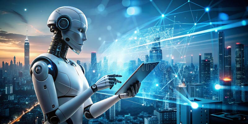 Futuristic Robot and Tablet Interface a Glimpse into Advanced Robotics ...