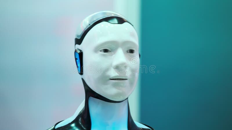 Futuristic Robot Talking during Presentation Stock Video - Video of ...