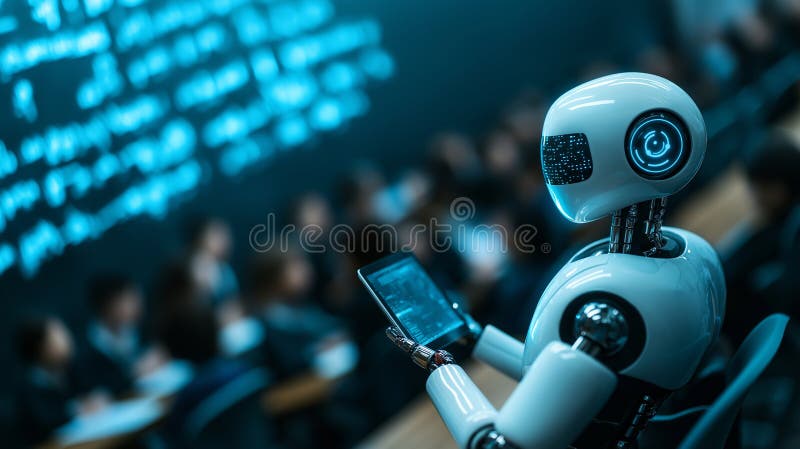 Futuristic Robot Teaching Students in Classroom Setting, Showcasing ...