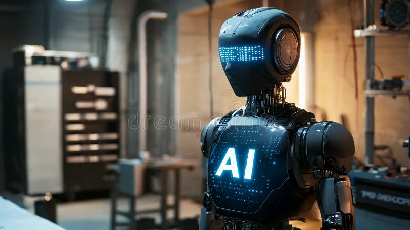 A Futuristic Robot with the Text AI Illuminated on Its Chest, Standing ...