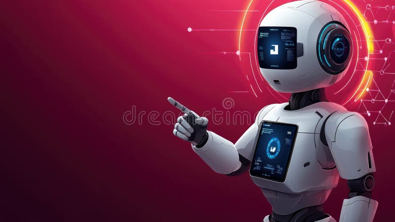Futuristic Robot with Touchscreen Interface in Digital Environment ...