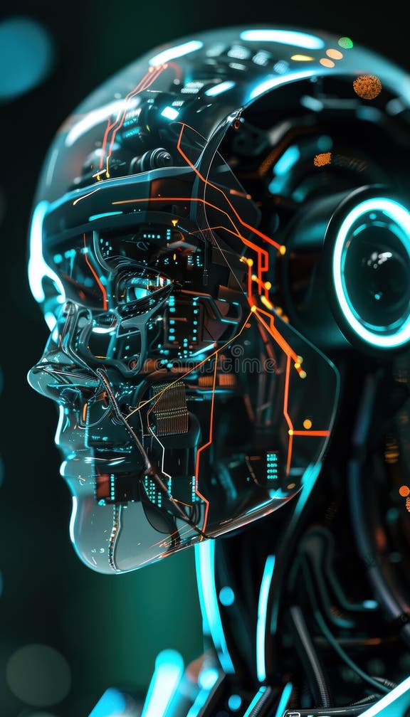 Futuristic Robot with Transparent Head Displaying Advanced AI ...