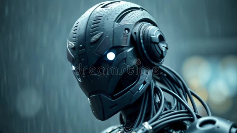 Futuristic Robot Turns Towards the Camera. AI Generated. Stock Footage ...